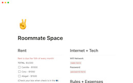 Galer a De Plantillas De Notion Roommate Space