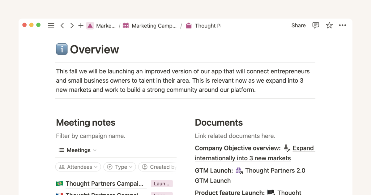 Using Notion for marketing campaigns Using Notion for marketing campaigns