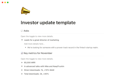 Notion Template Gallery Investor Update