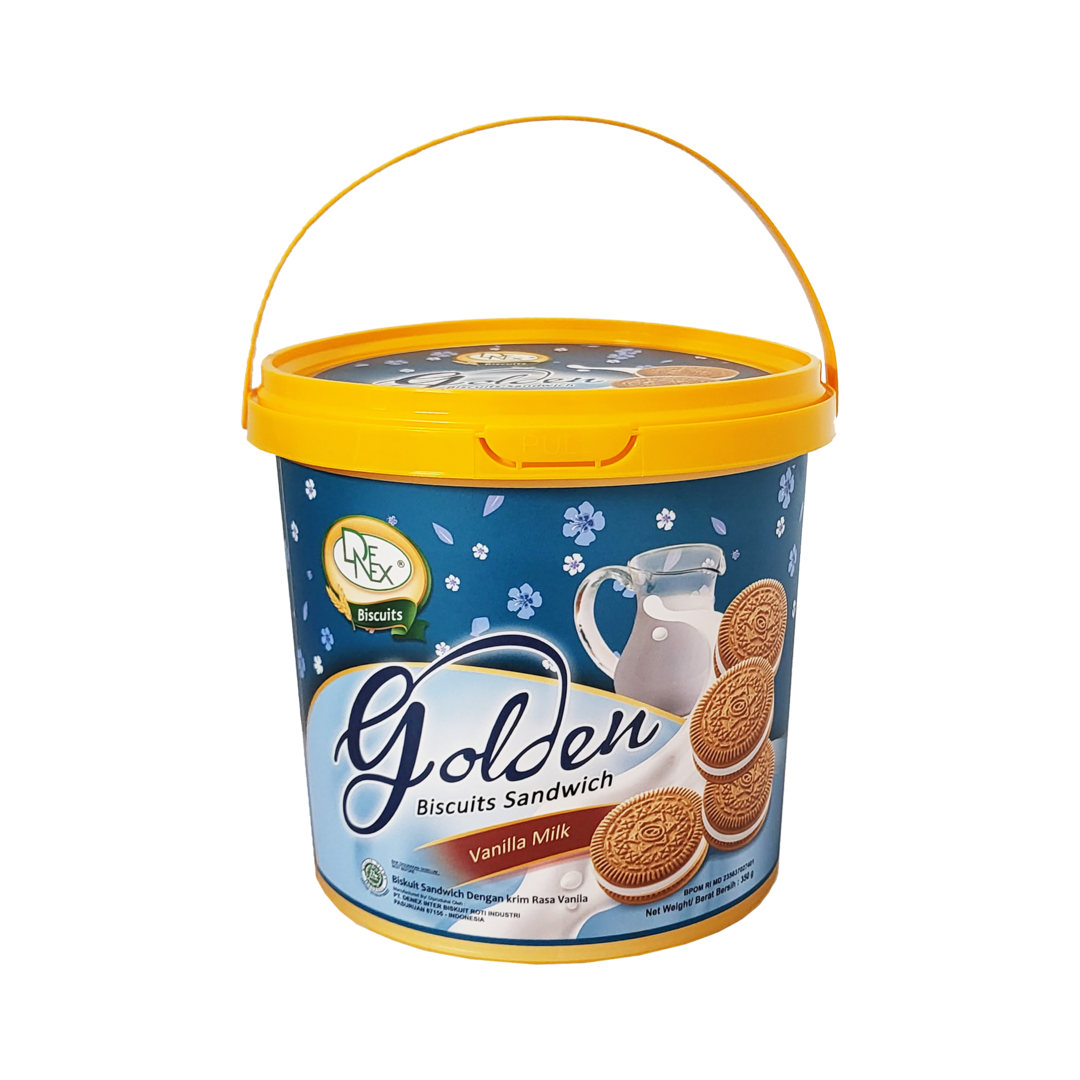 Golden Cookies 350gr Bucket - Denex Inter Biskuit Roti Industri, PT