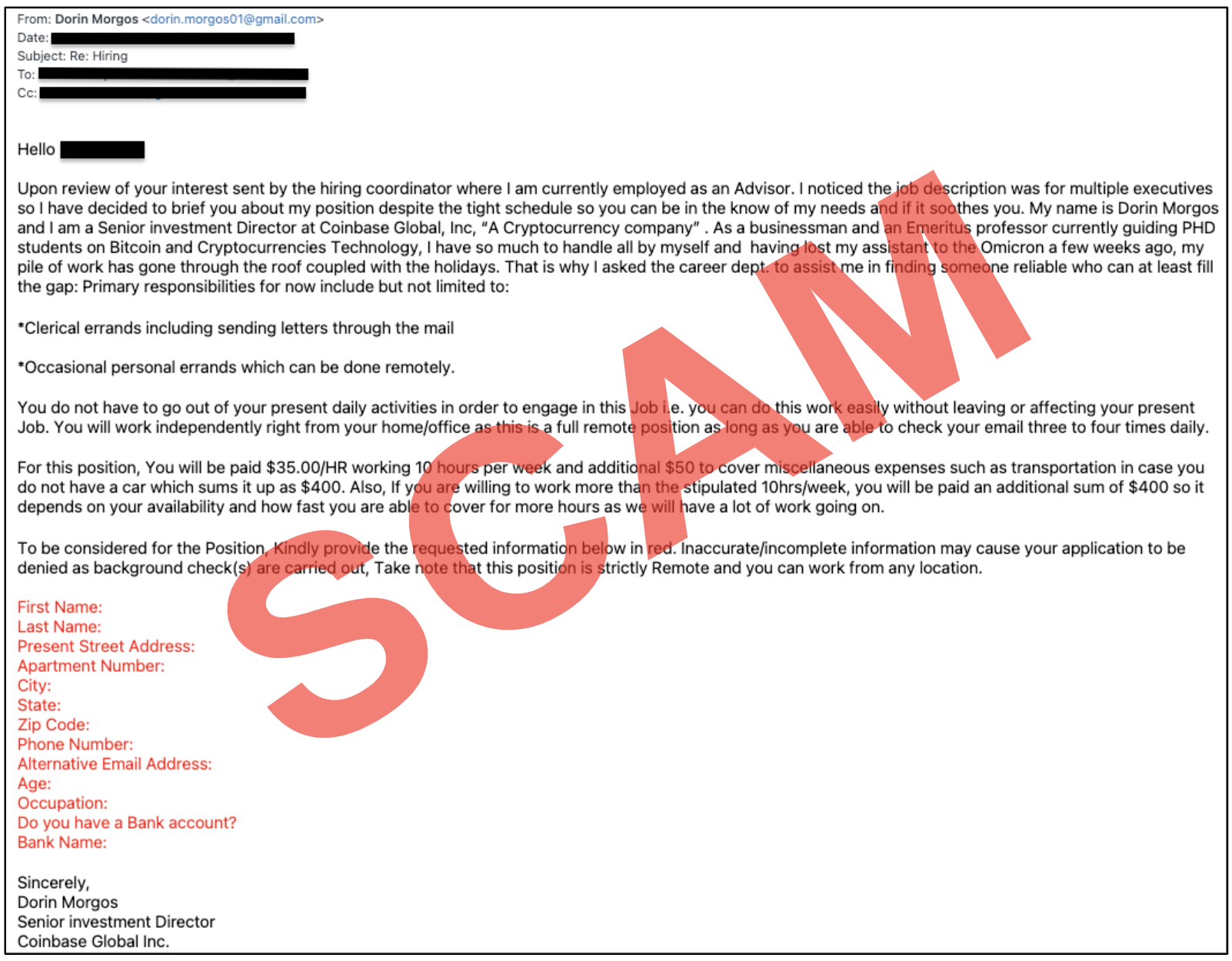 Security PSA: employment scams
