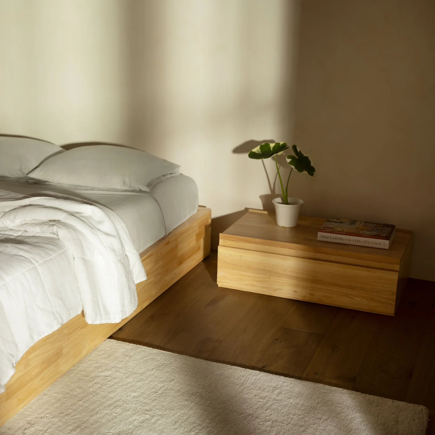 Nest Low Nightstand - Minimalist Bedside Table