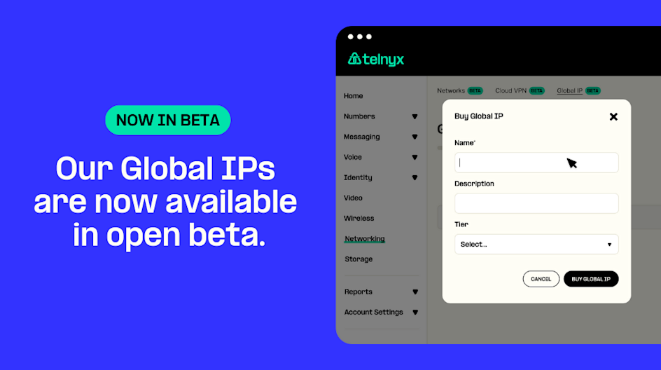 Purchase a global IP from Telnyx to manage your services