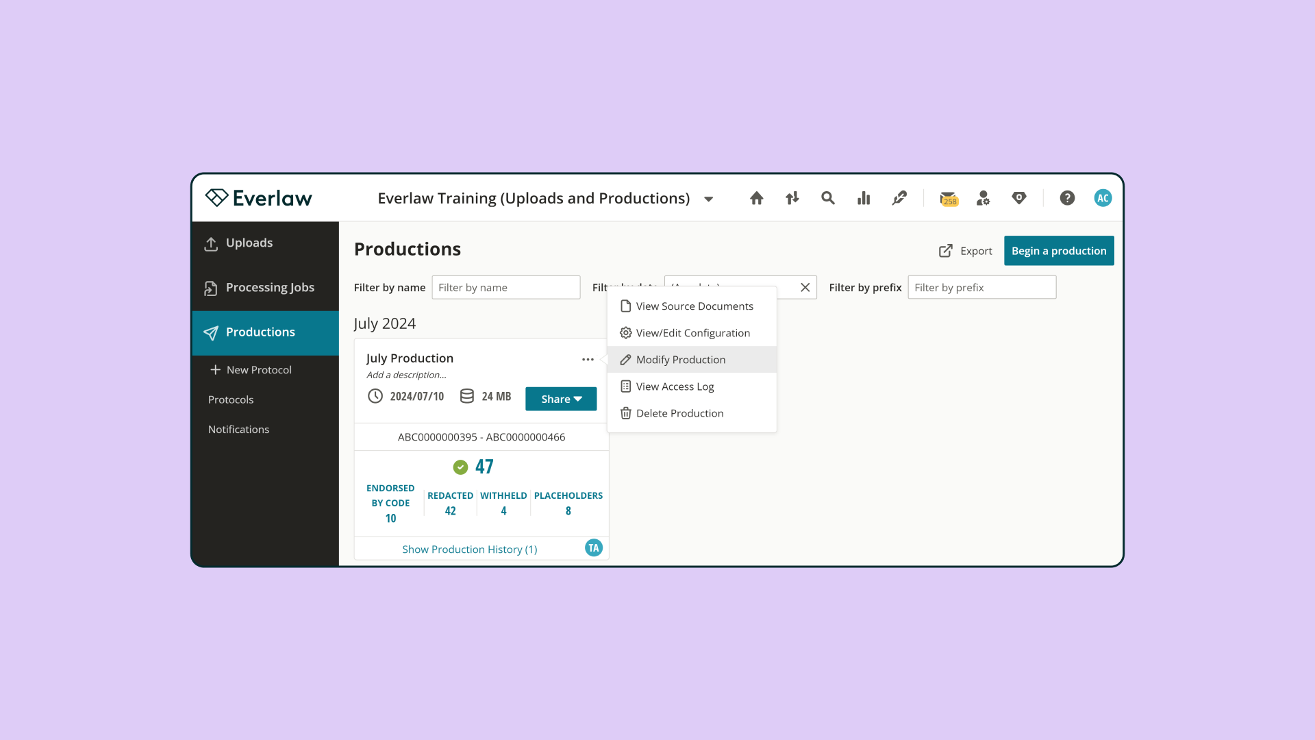 Productions | Cloud-Native Ediscovery Software | Everlaw