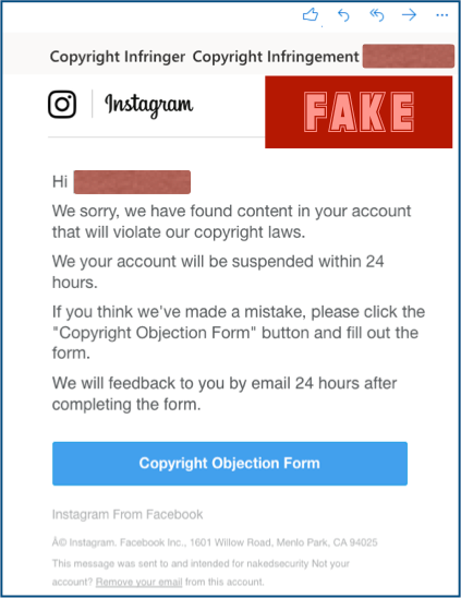 Keep an eye out for Instagrams copyright Infringement scam