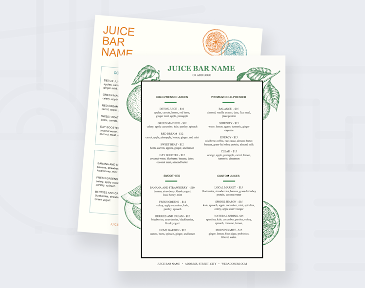 Juice Bar Menu Templates | Toast POS