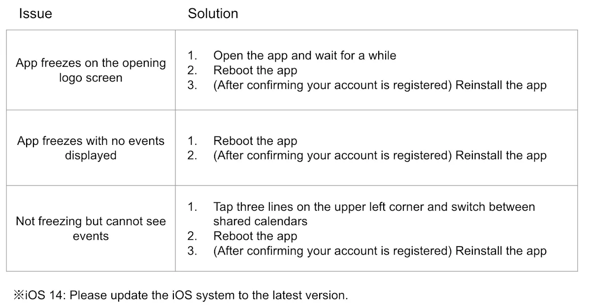 iOS App Bug Fixes - TimeTree