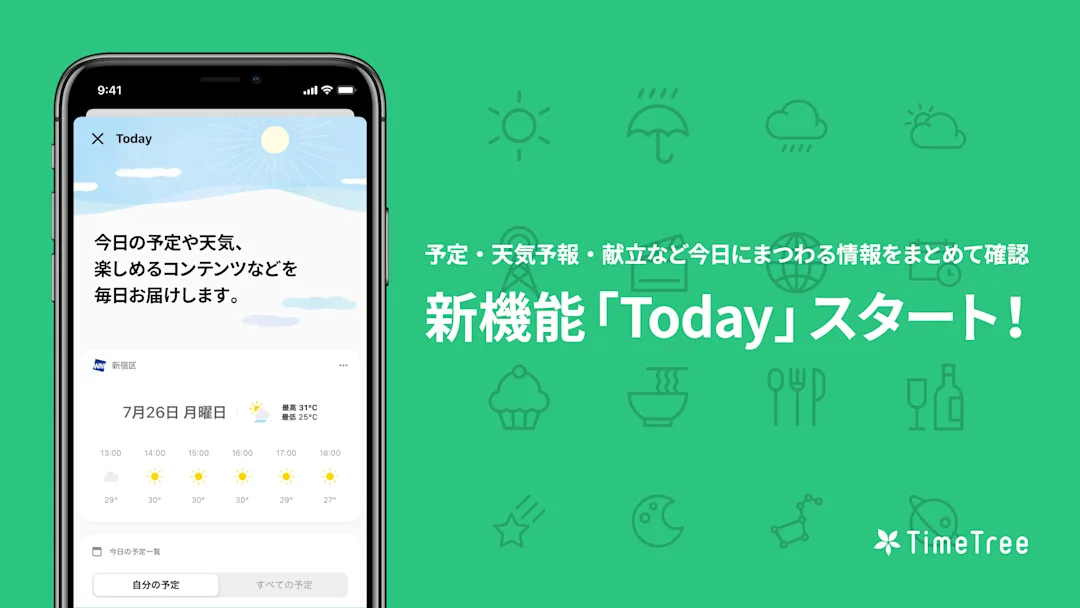 予定・天気予報・献立など「今日」をまとめて確認できる新機能「Today」がスタート！ - TimeTree（タイムツリー）
