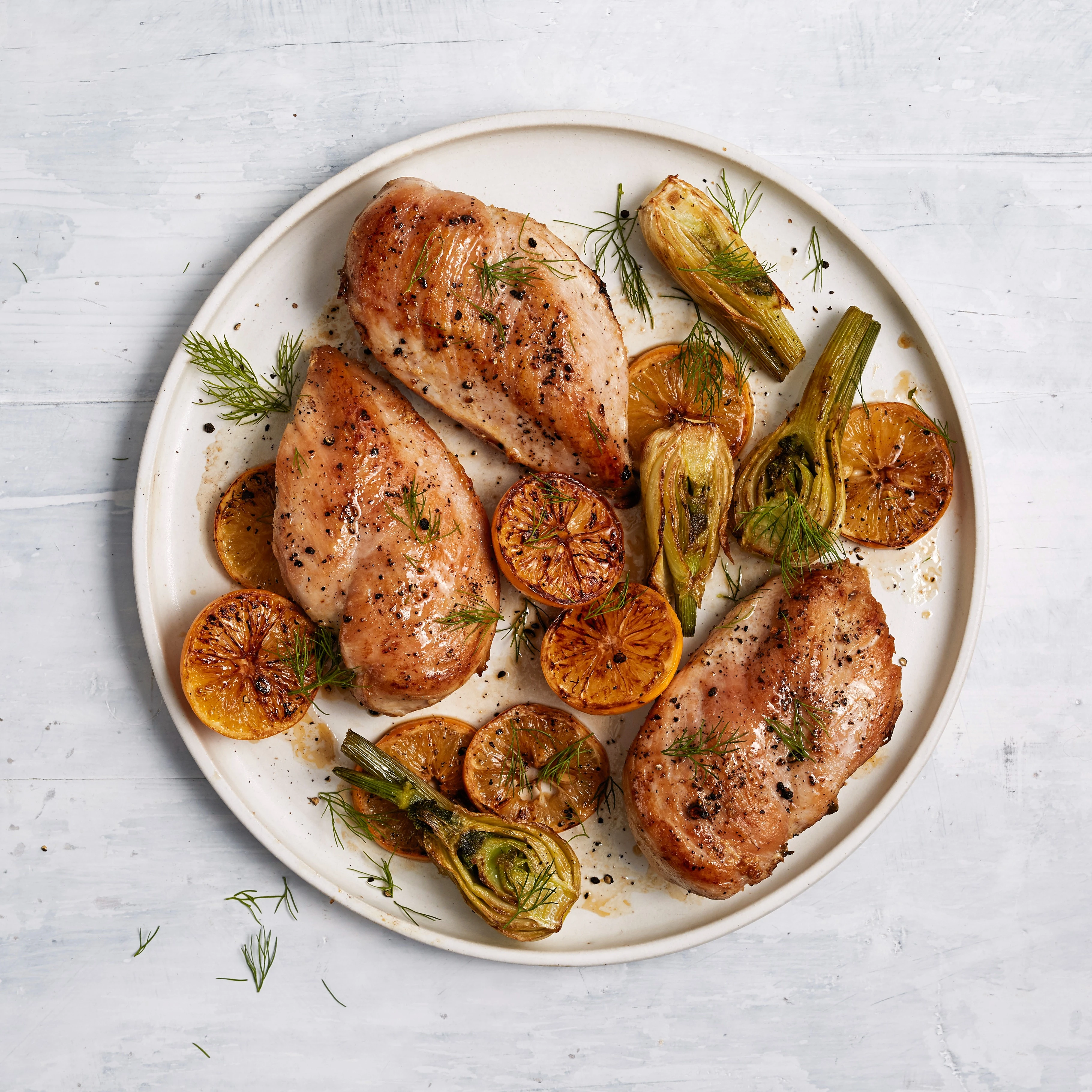 Pan Seared Chicken Breast With Charred Lemon And Fennel