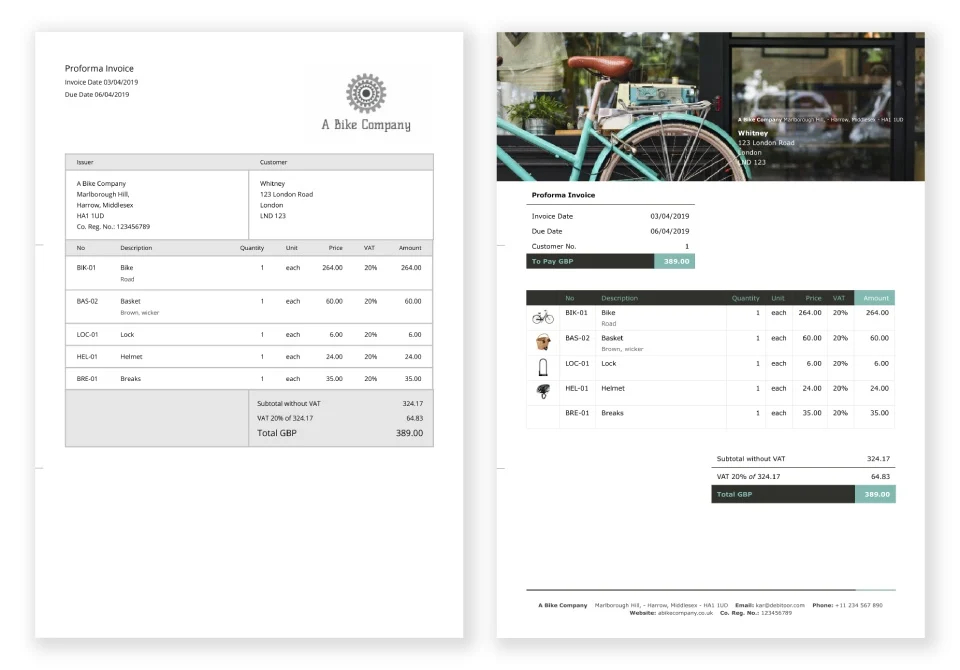 Create a custom proforma invoice in just a few clicks