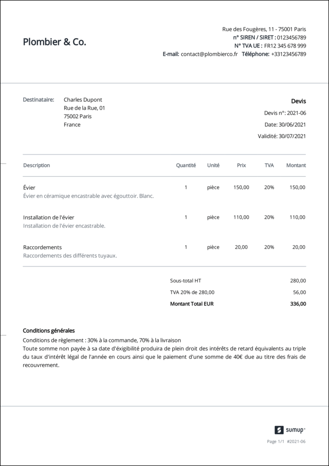 Modèle de devis sur Excel et Word | SumUp Factures