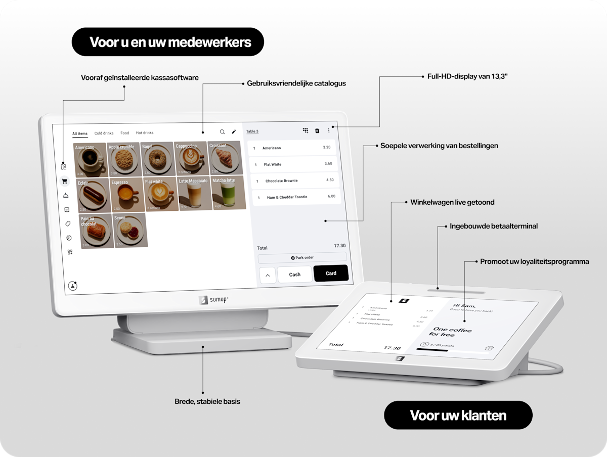 Regel de verkoop met de SumUp Kassa: het kassasysteem met twee displays