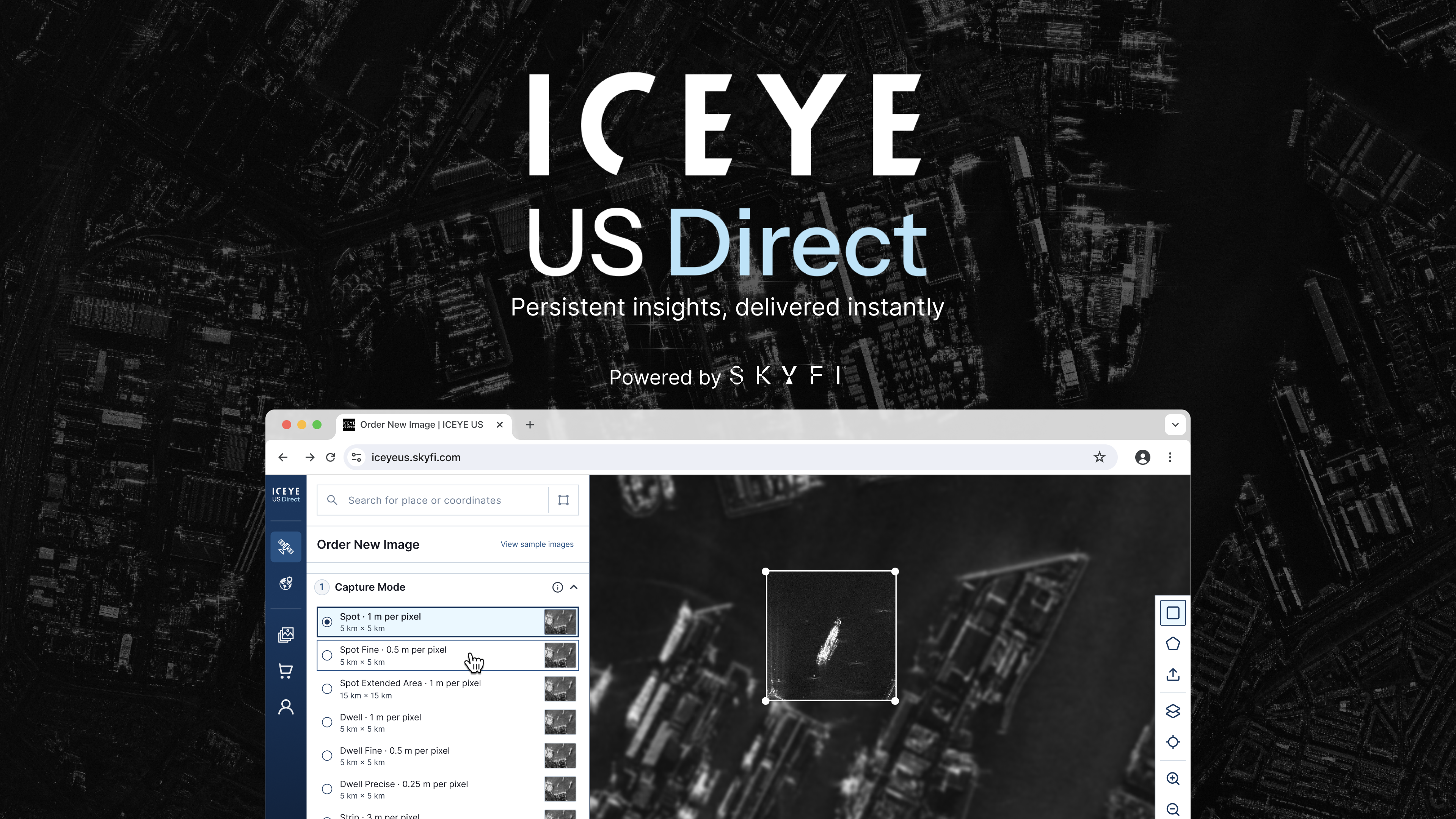 ICEYE US Direct: On-Demand SAR Tasking Platform Built by SkyFi | SkyFi