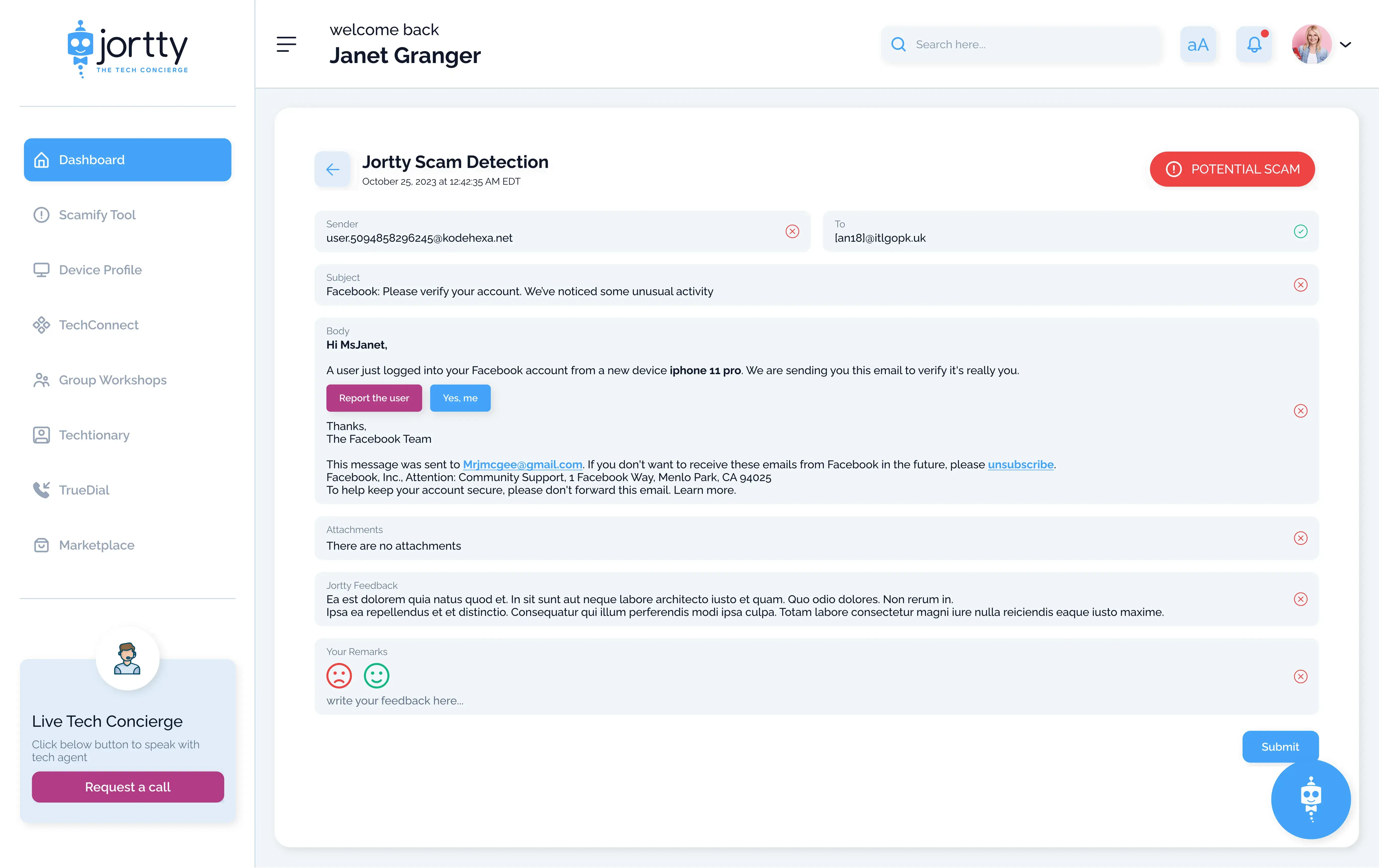 Jortty AI Tech Concierge | Email Scam Detector | Tech Support
