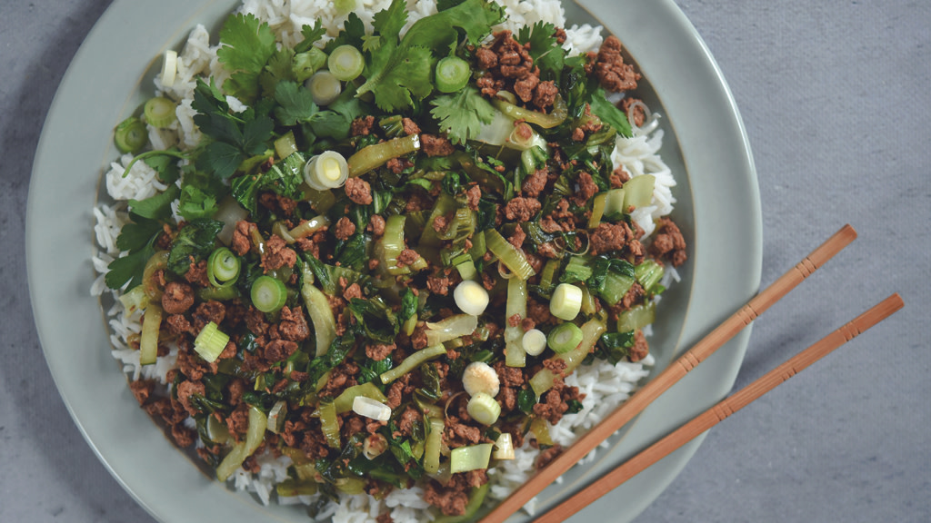 Crispy Quorn Mince, Bok choy & Basmati Rice Recipe | Quorn