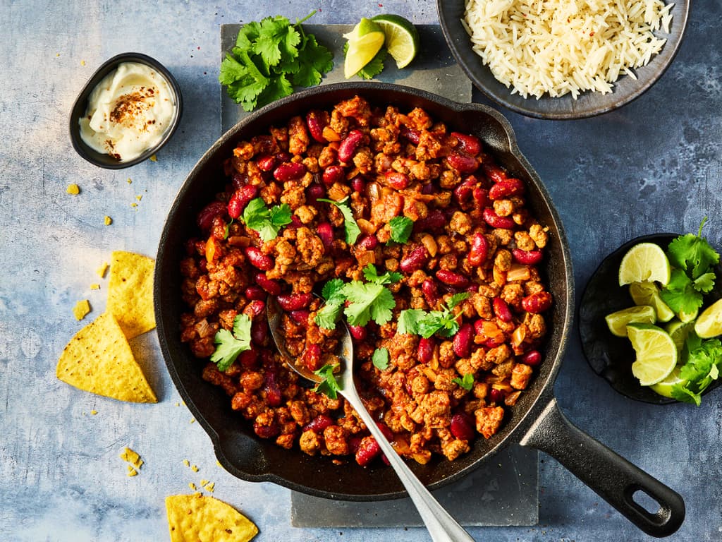 Chilli con carne made with Quorn Mince and kidney beans.