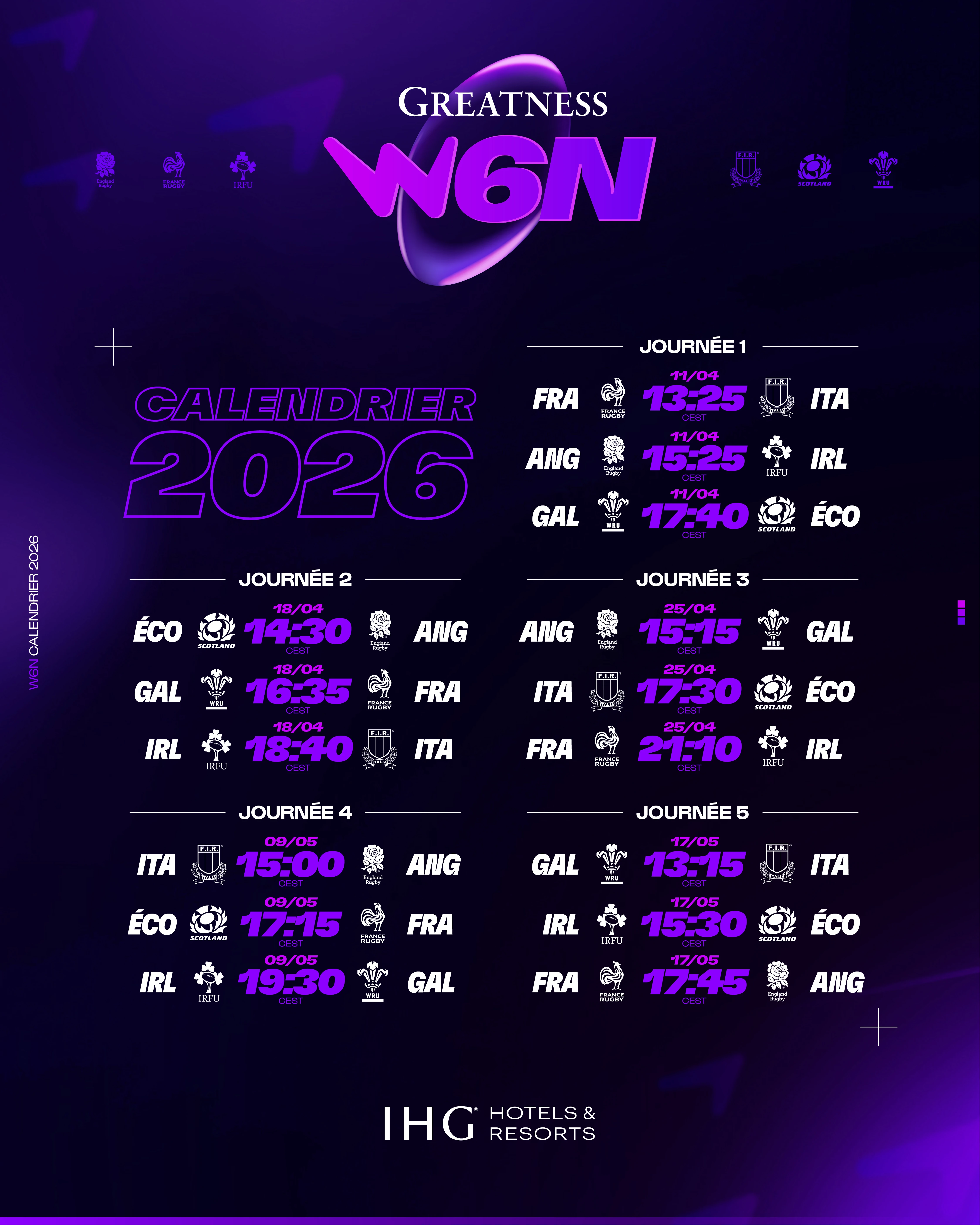 Calendrier du Tournoi des Six Nations féminin 2026 - Six Nations Feminin