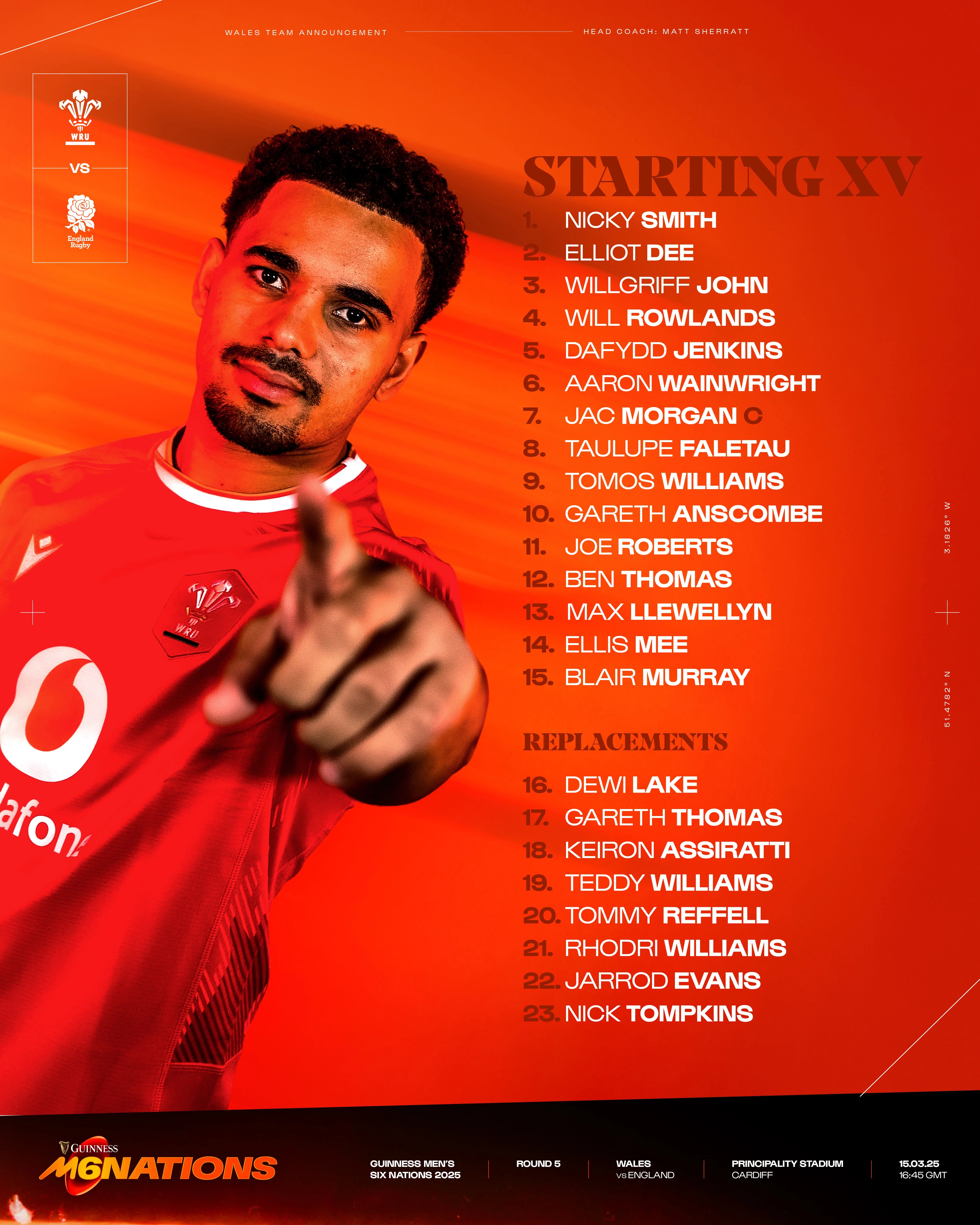 Team news | Sherratt makes two changes to face England | 2025 Six ...