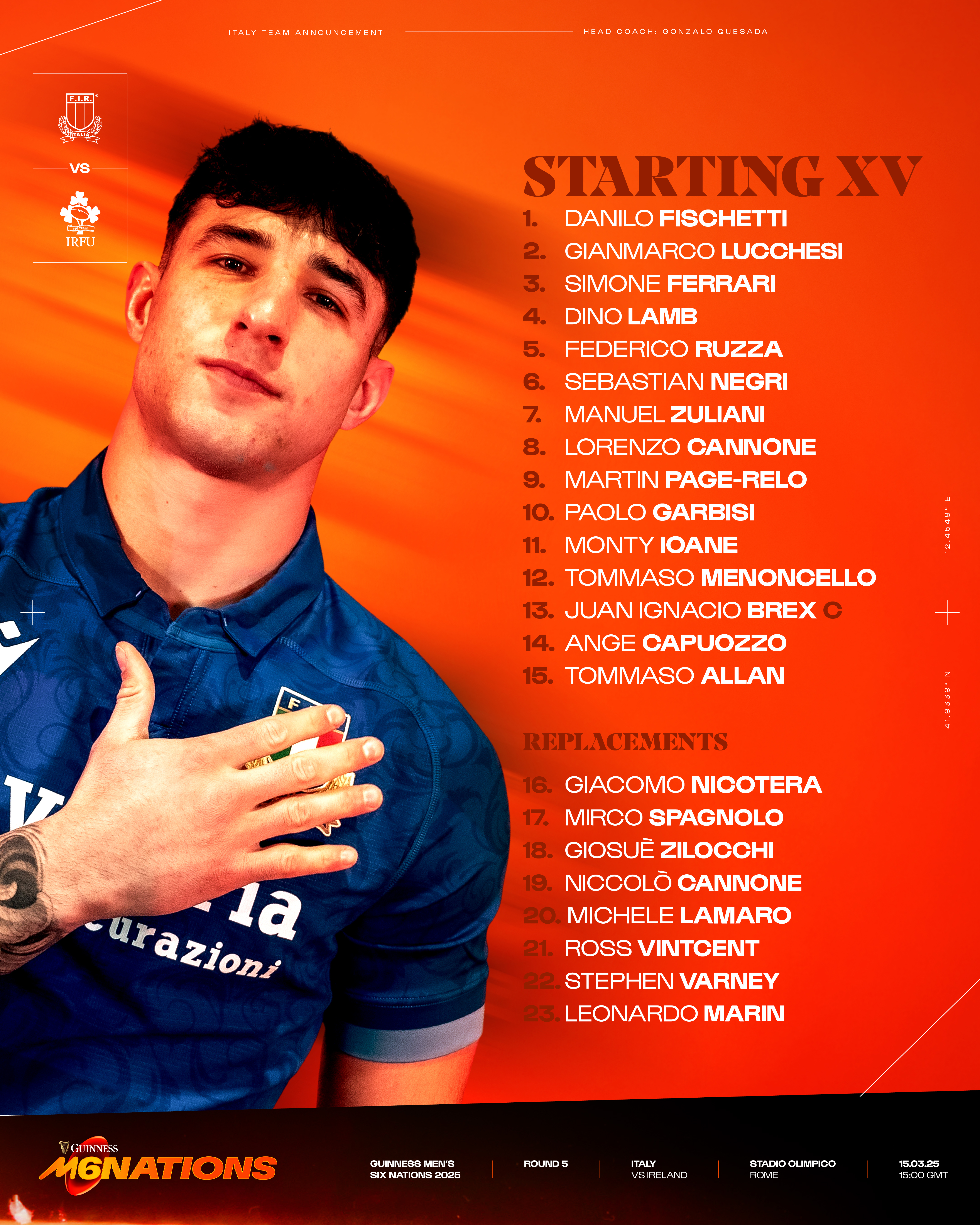 Team new | Italy team v Ireland | 2025 Men's Six Nations - Guinness Men ...