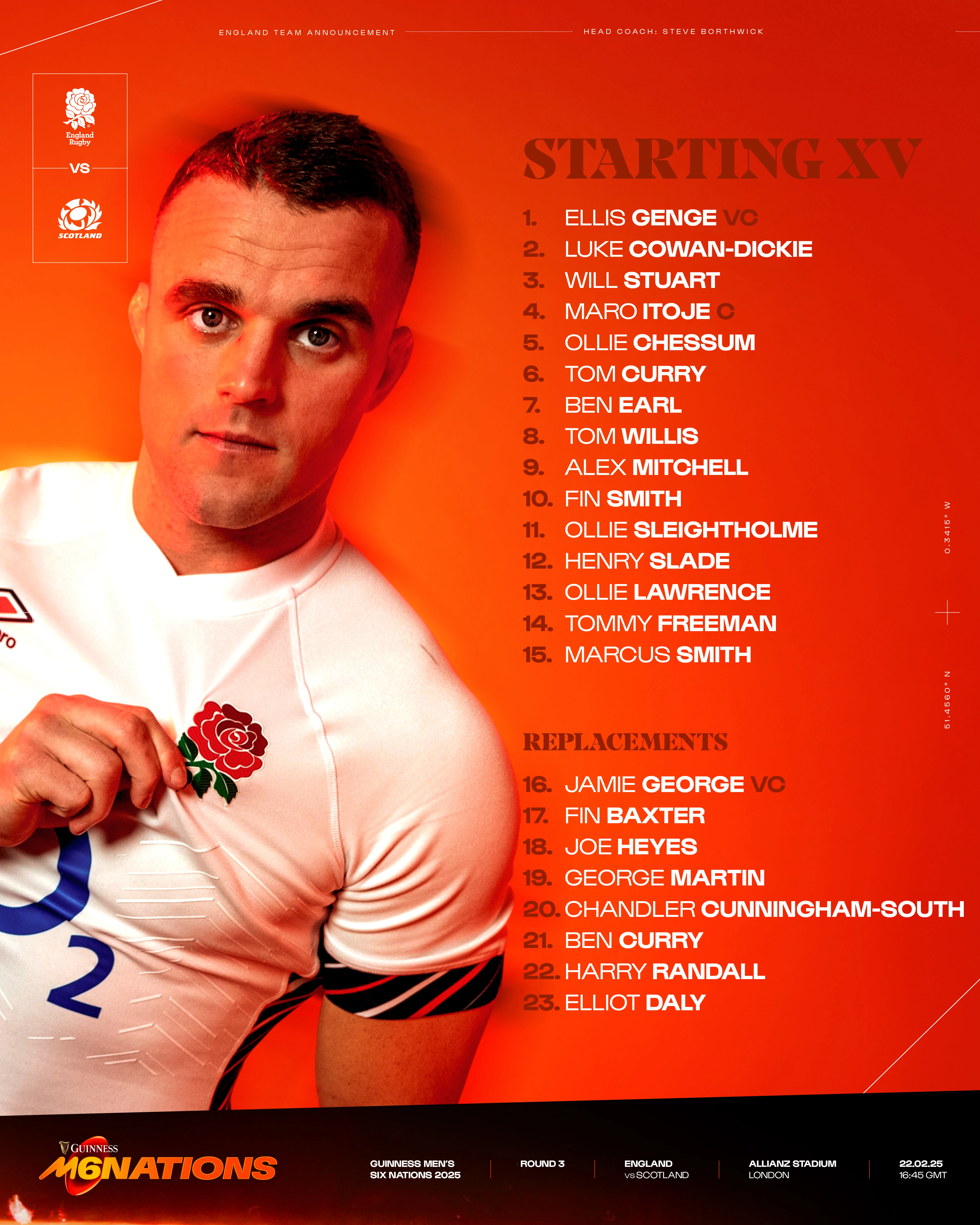 England team news | England v Scotland | 2025 Guinness Men's Six Nation ...