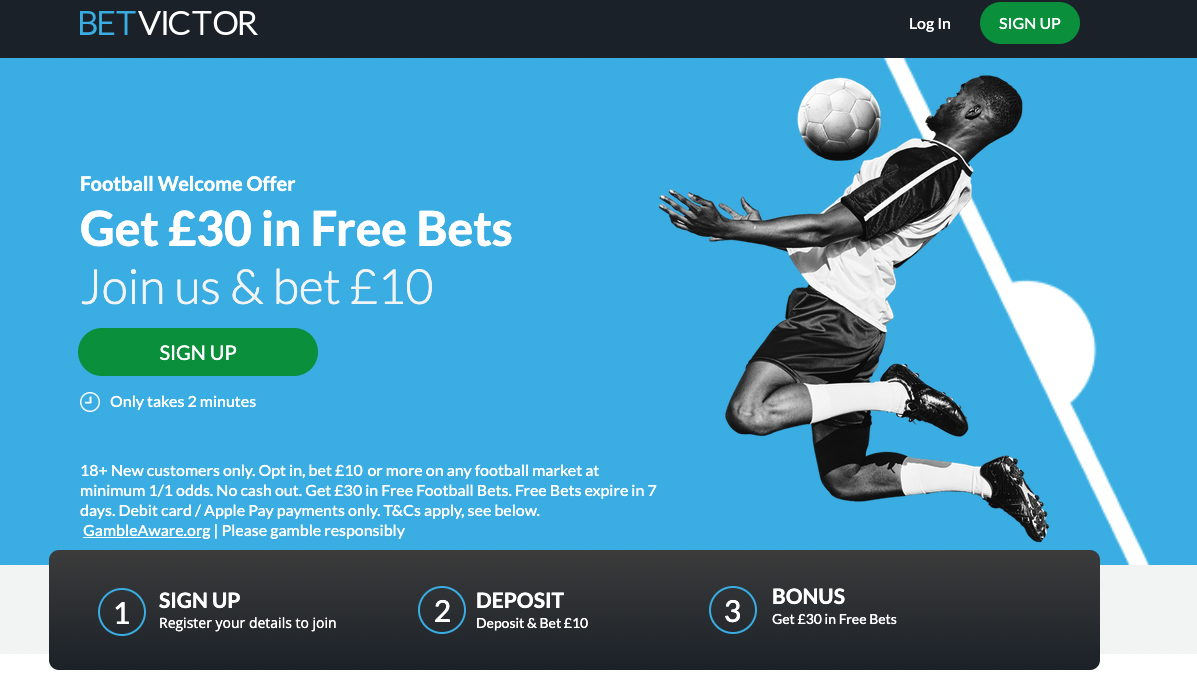 BetVictor Sign Up Offer & Promo Code 2024 - £30 in Free Bets for ...
