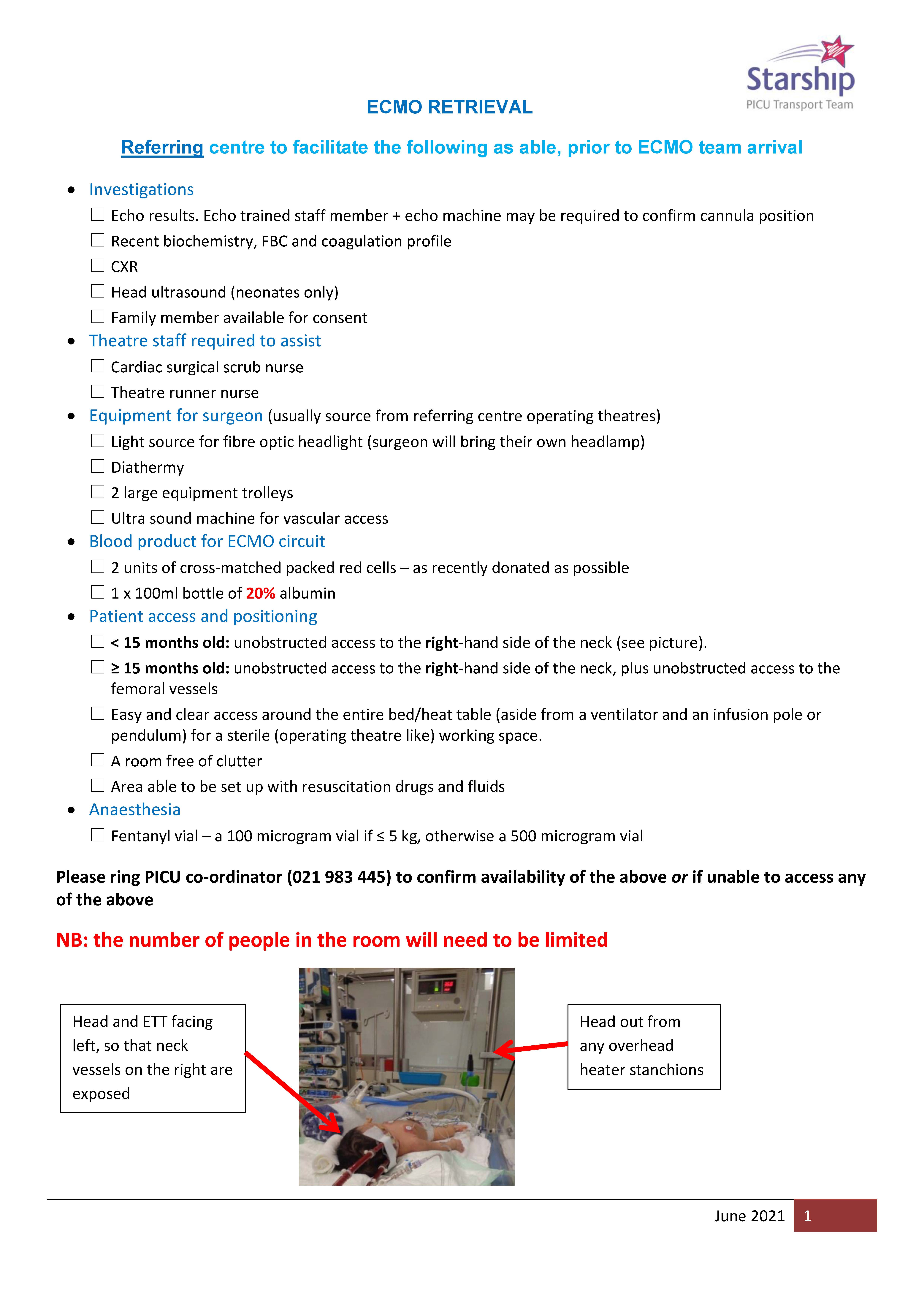 ECMO referring centre checklist