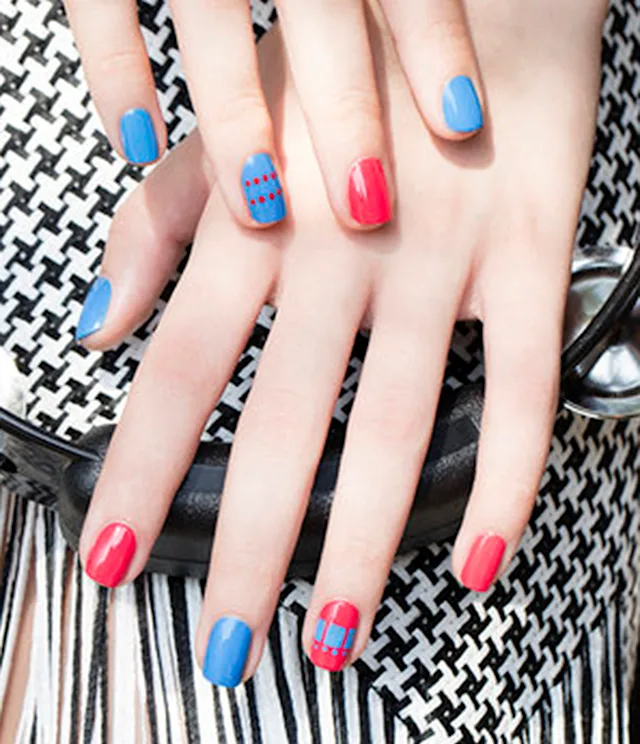 Jazz Hands Red & Blue Two-Tone Nail Art | OPI