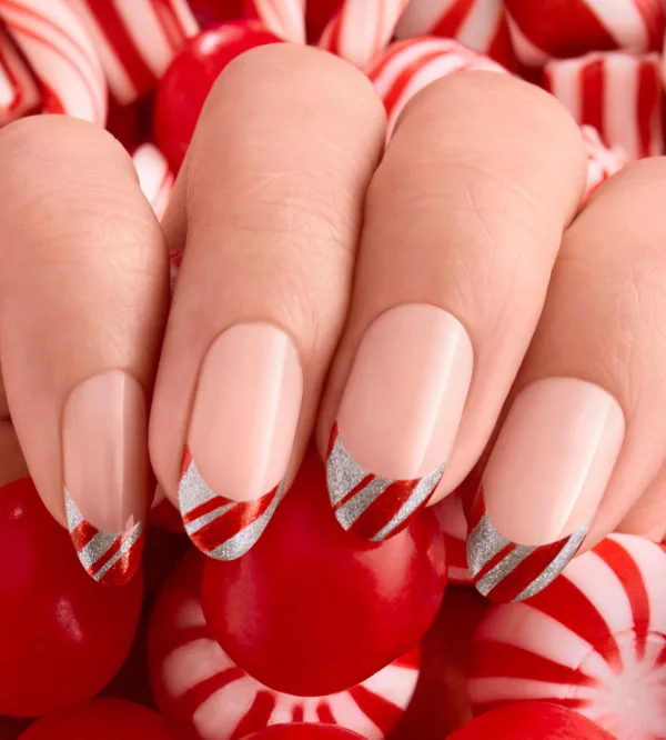 Candy Paint Job DIY Metallic French Tip Candy Cane Holiday Nail Art | OPI
