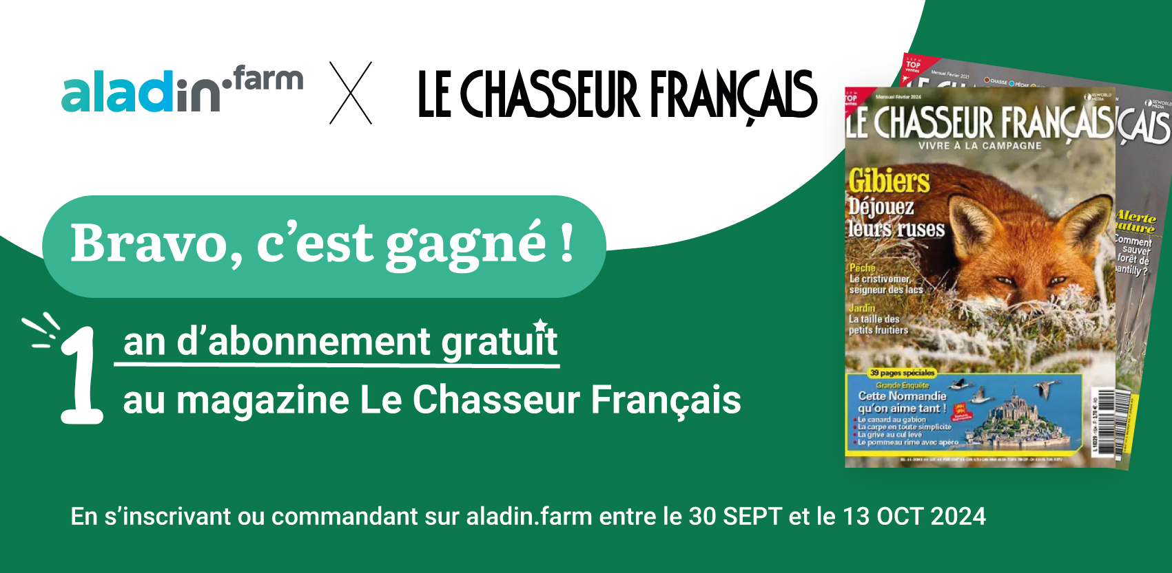 Les gagnants du grand jeu Le Chasseur Français x aladin.farm | Aladin.farm