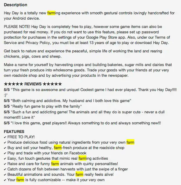 The Ideal Keyword Frequency In The Descriptions Of Top Android Games