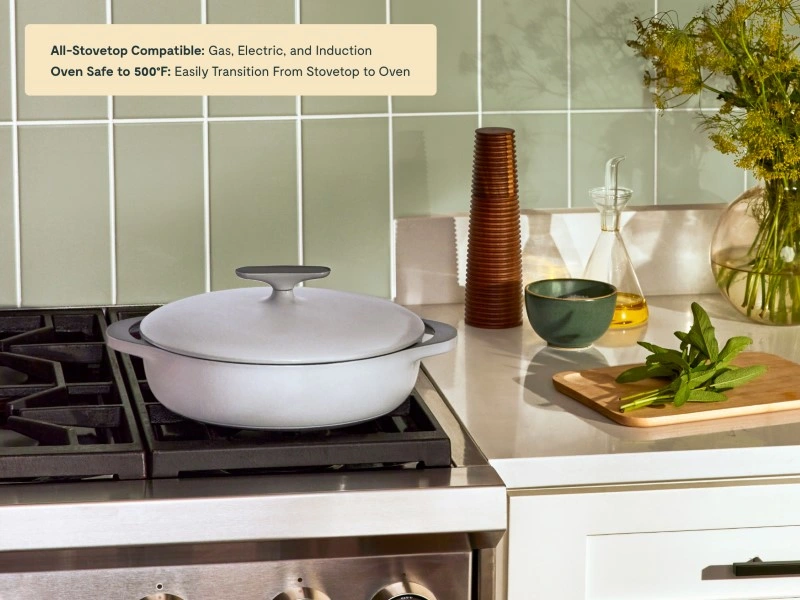 3.5 qt Enameled Cast Iron Braiser Pan with Lid | Caraway