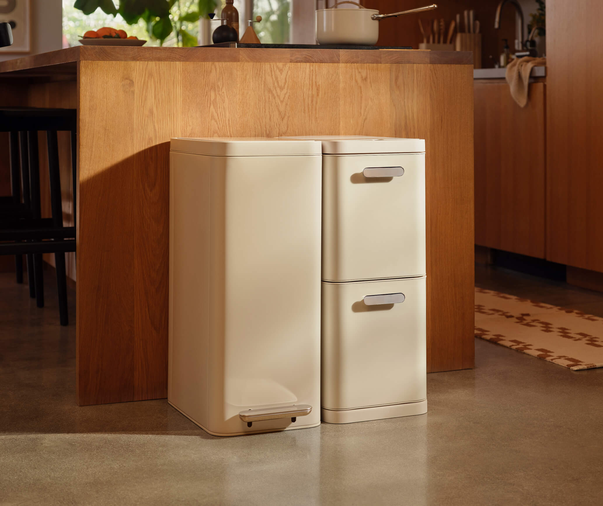 Dual Kitchen Trash Can & Recycling Bin – Modern Stainless Steel Waste ...