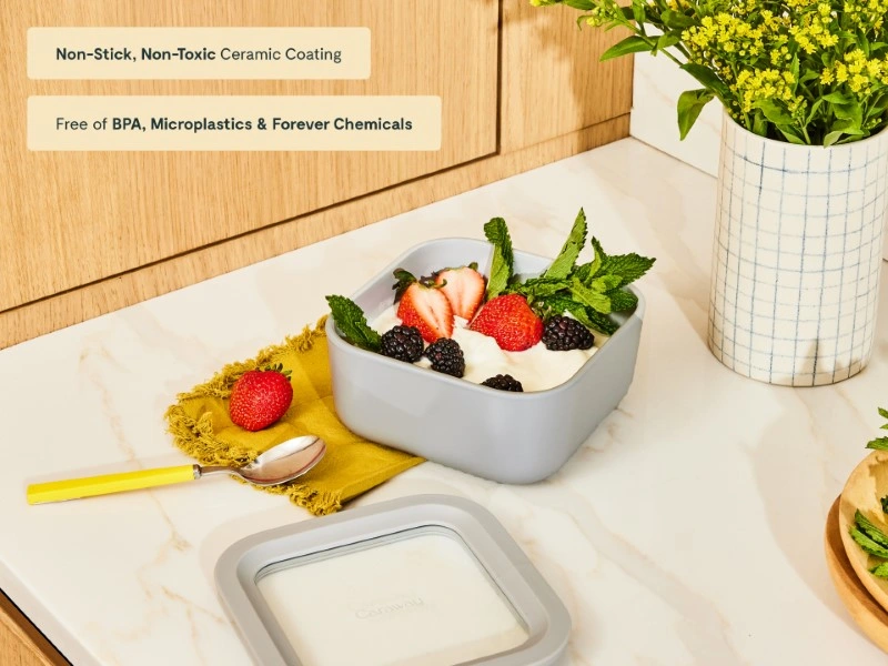 Non-Stick Ceramic-Coated Small Glass Container | Food Storage Container ...
