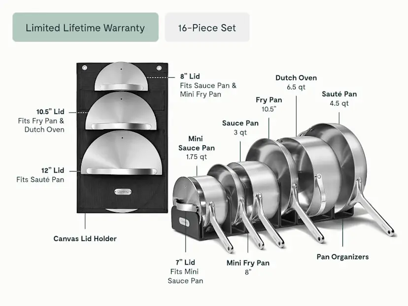 Non Toxic Stainless Steel Cookware | 16-Piece Pots & Pans Set | Caraway