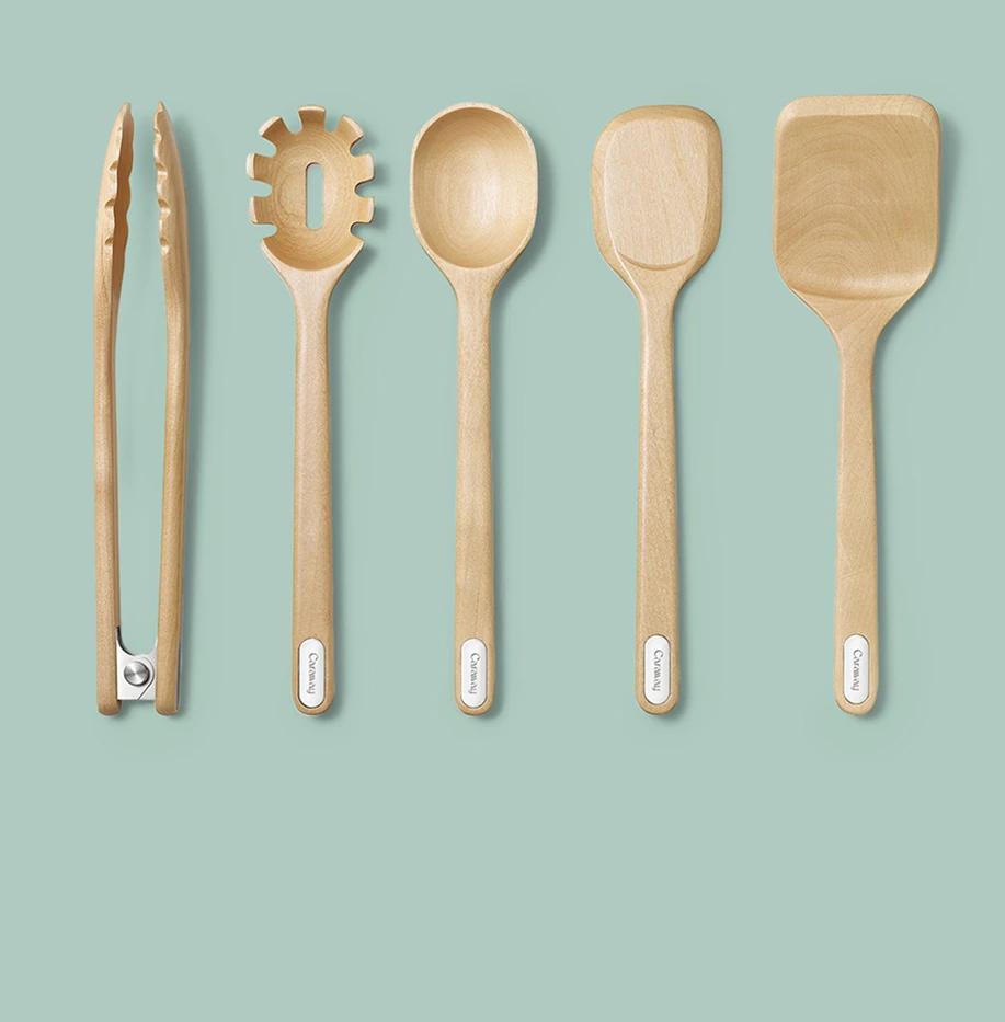 Utensil Set | 5-Piece Wooden Cooking Utensils | Caraway