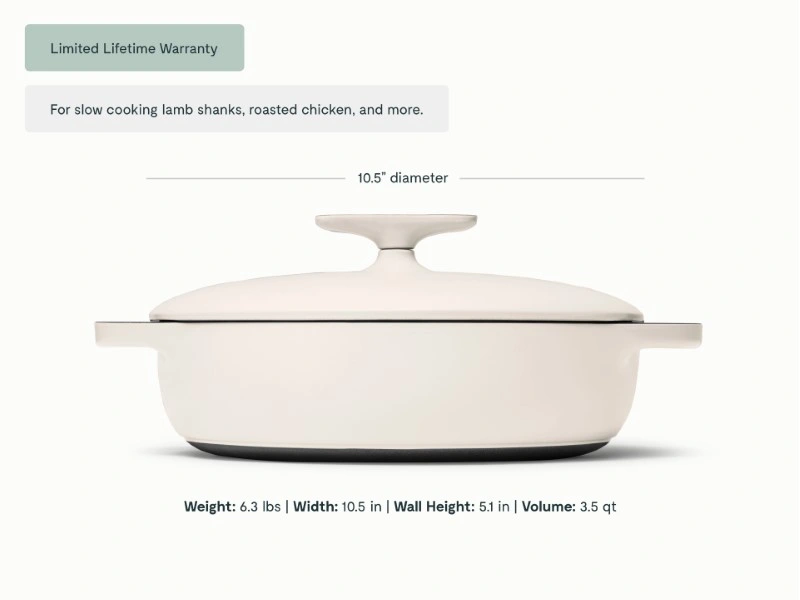 3.5 qt Enameled Cast Iron Braiser Pan with Lid | Caraway