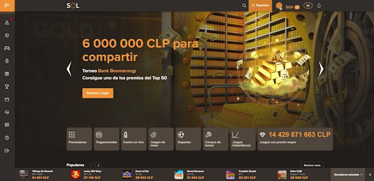 Reseña de Sol Casino ⭐ Bono $600,000 CLP + 500 Giros