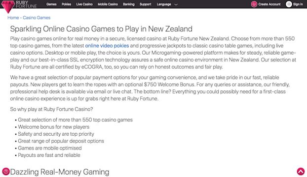 Ruby Fortune NZ Casino Review - NZ$750 Welcome Bonus ⭐