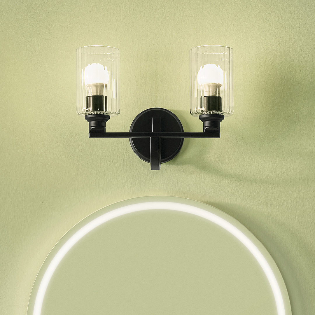Gioe 14.25" 2-Light Vanity Light in Black | Kichler Lighting