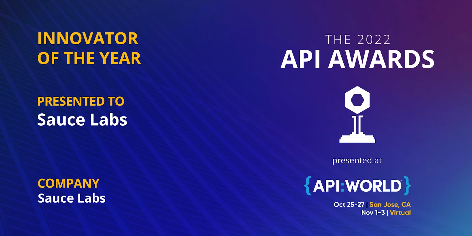 Sauce Wins API World’s Innovator of the Year!