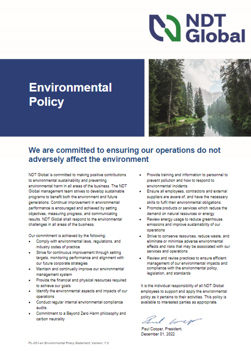 Environmental Policy Statement | NDT Global