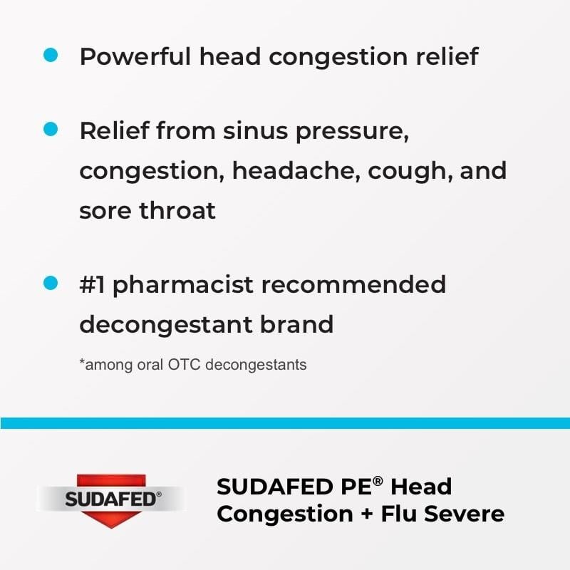 SUDAFED PE® Head Congestion & Flu Severe Relief Decongestant Tablets ...