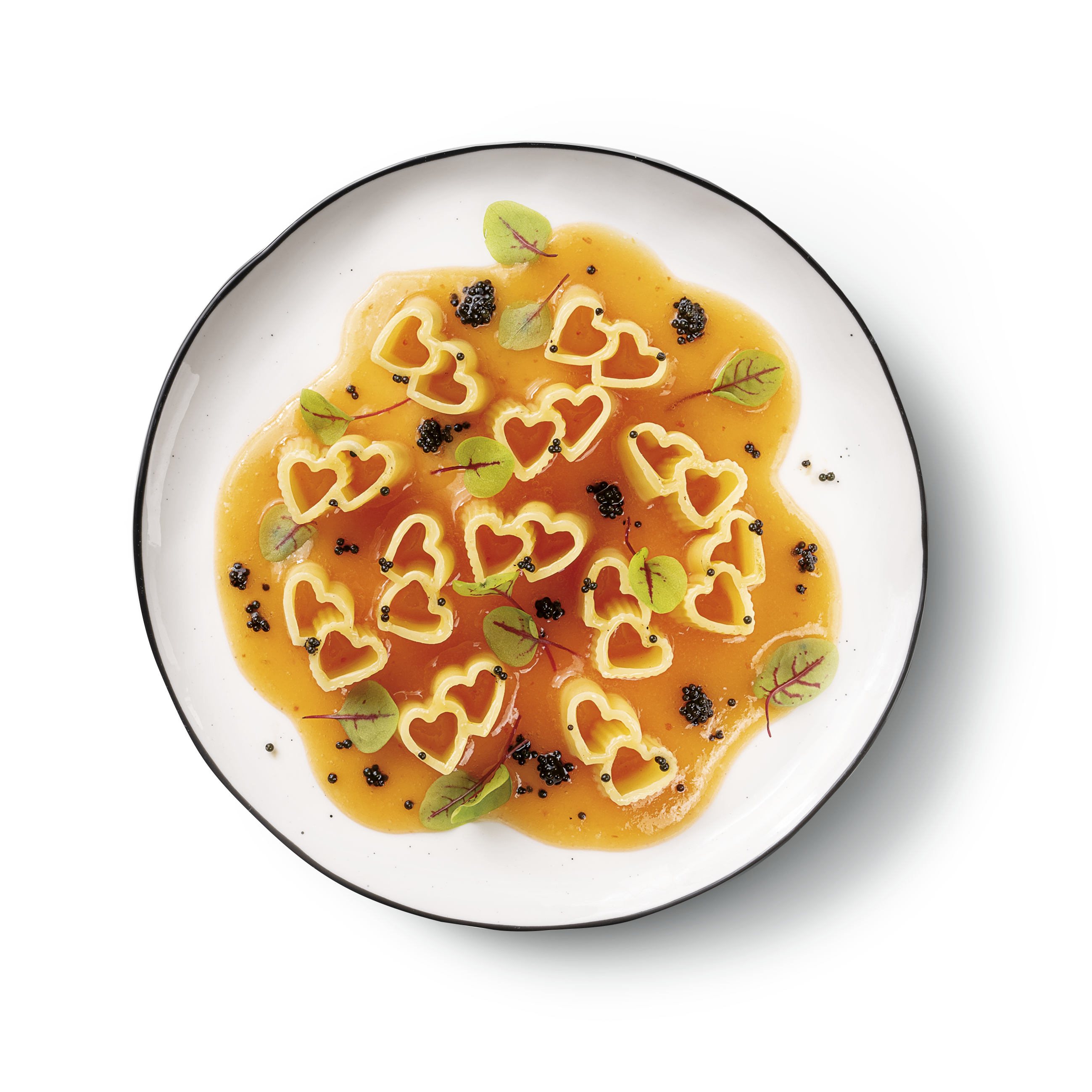 « Pâtes au gazpacho de mangue et d'orange avec œufs de poisson ...