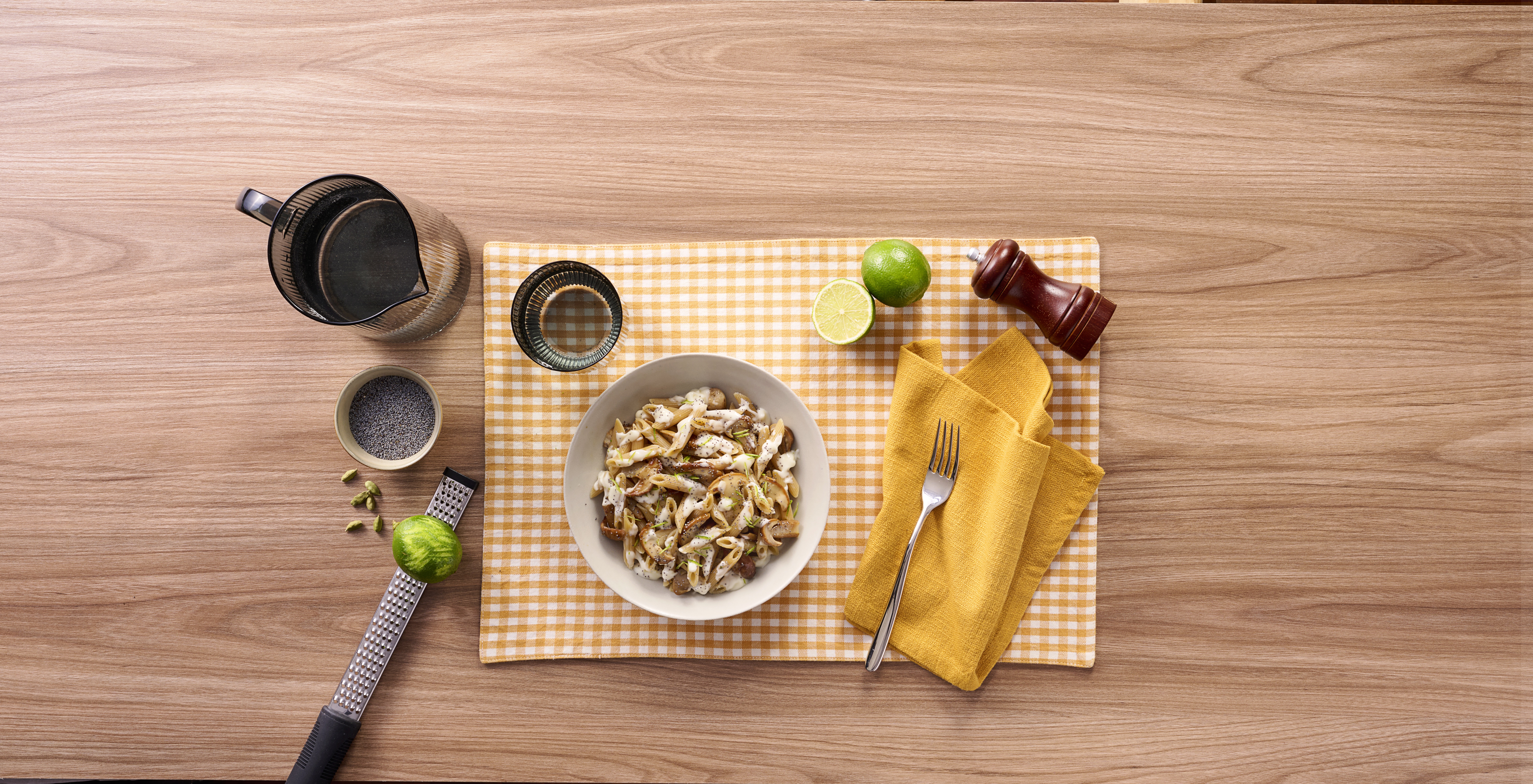 Penne Rigate with Parmesan Cheese Cream with Cardamom, Porcini ...