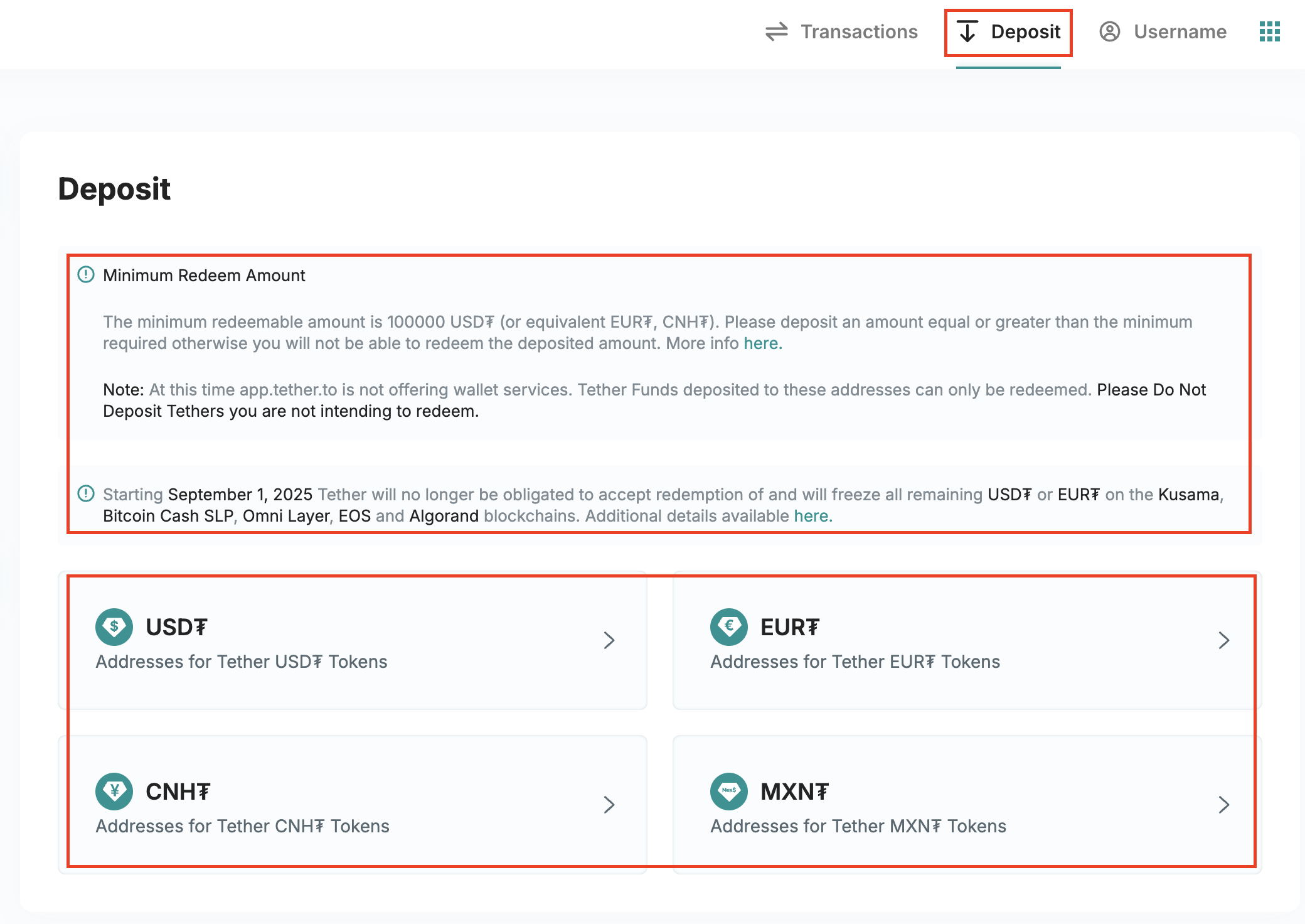 Knowledge Base | Deposit TETHER tokens to Tether account