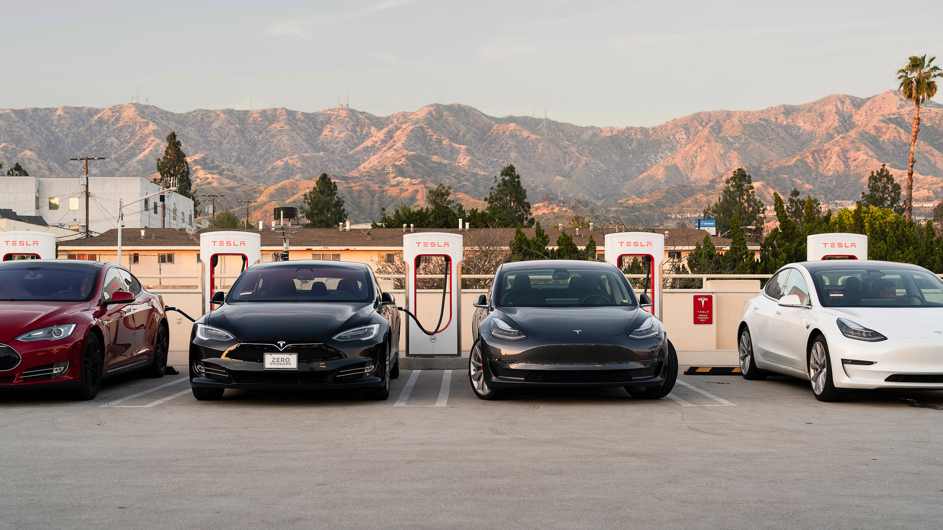 Line of Teslas charging in a row