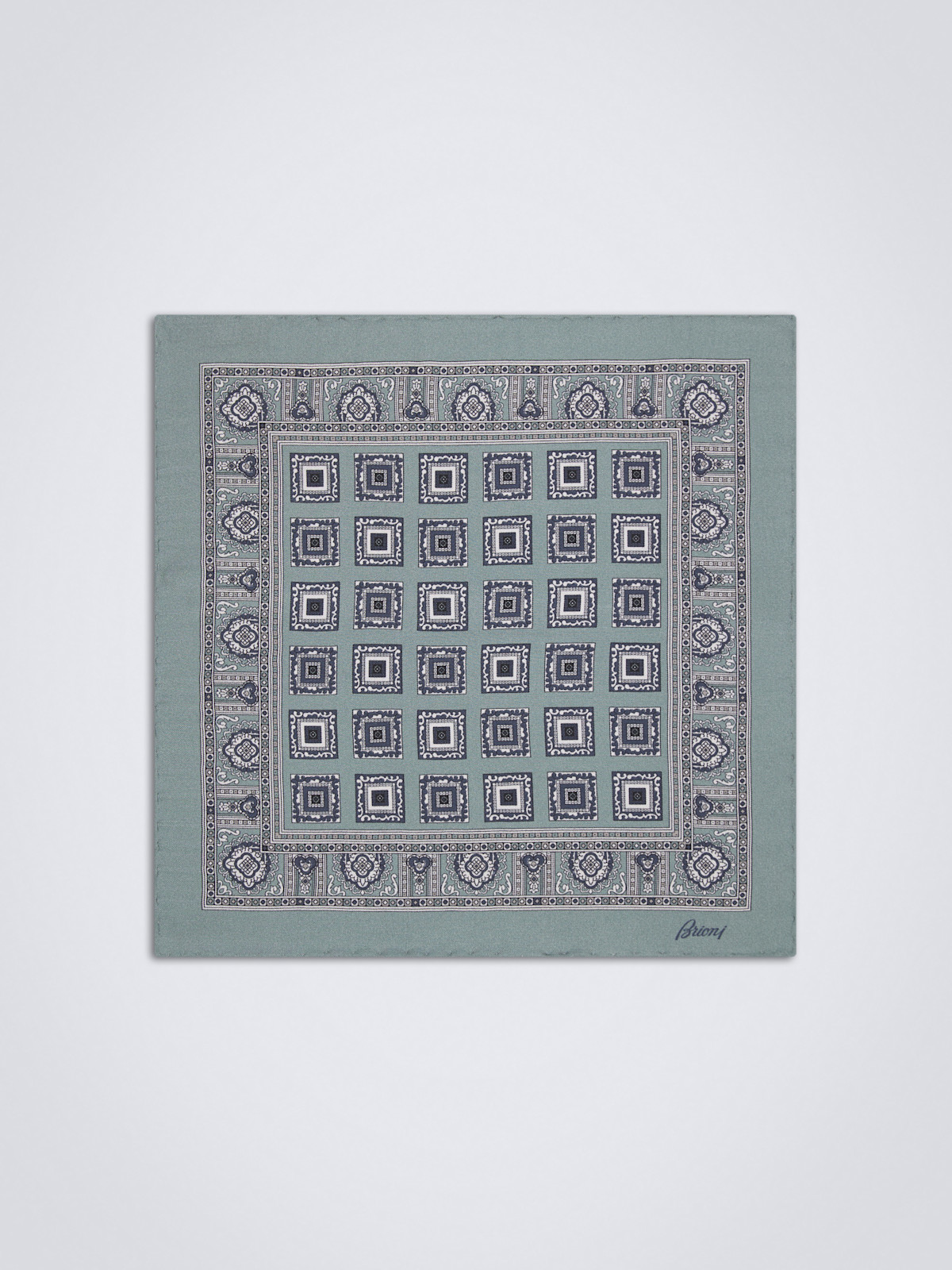 Aqua green and navy blue silk pocket square