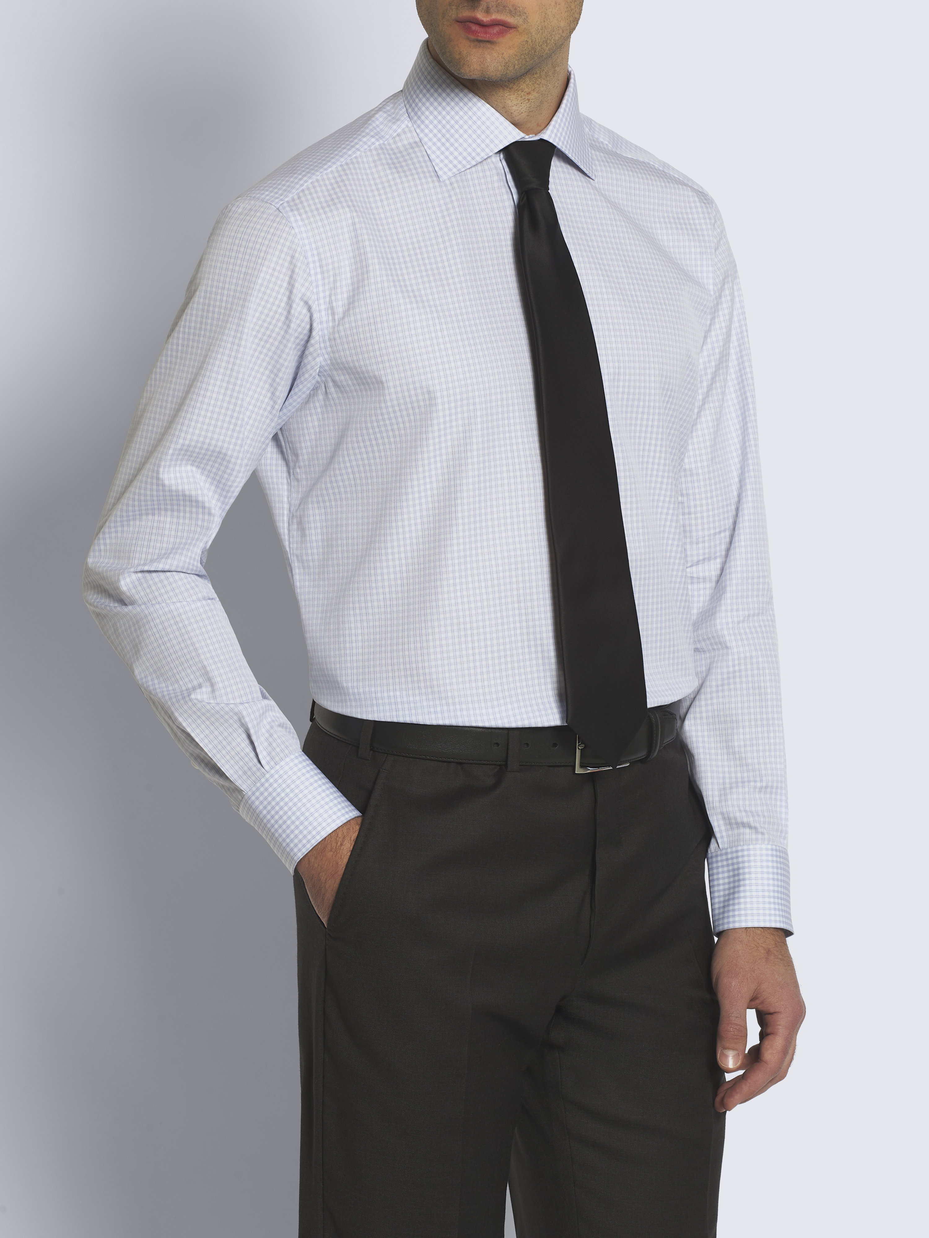 White and light blue checked cotton formal shirt | Brioni® us Official ...