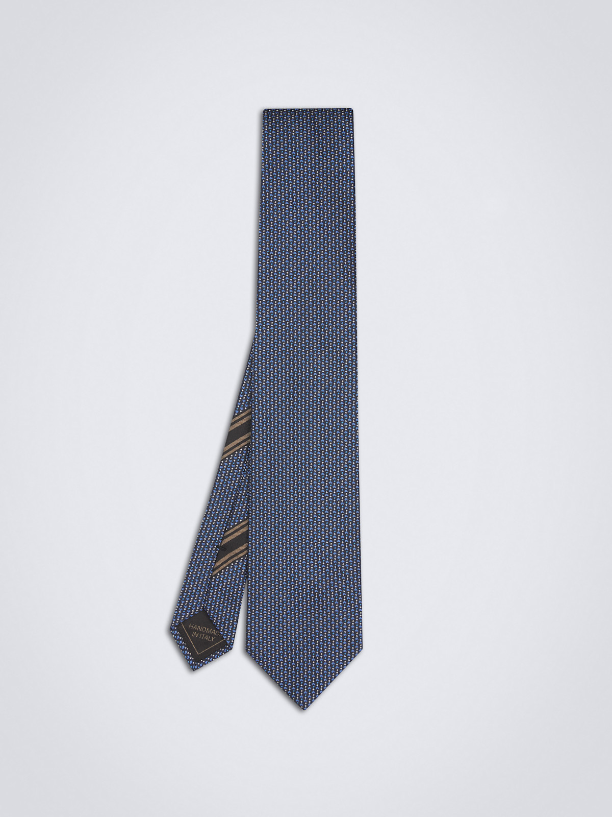 Black and cerulean blue micro motif jacquard silk tie