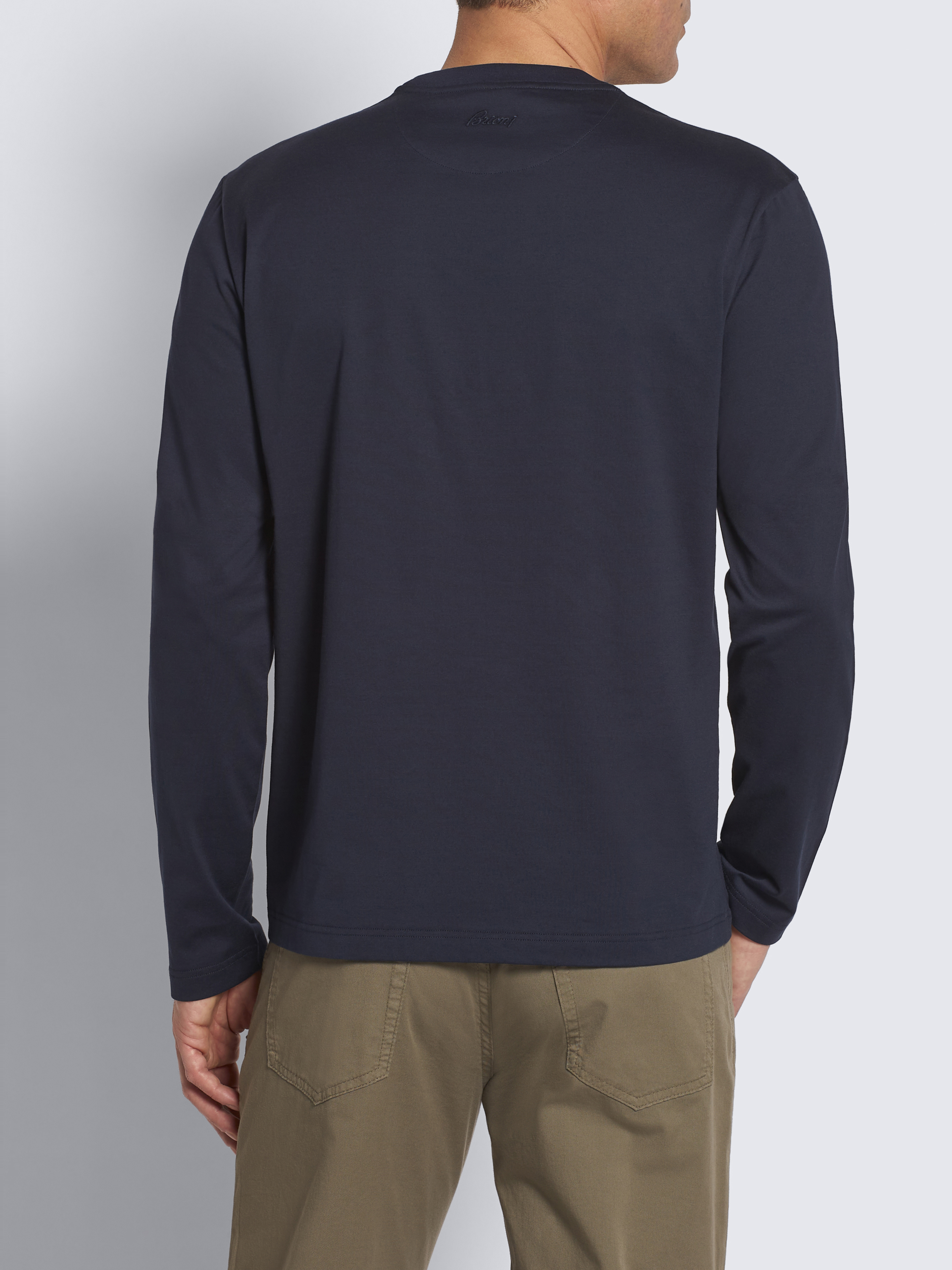 Navy blue gassed cotton long-sleeved T-shirt | Brioni® AU Official Store